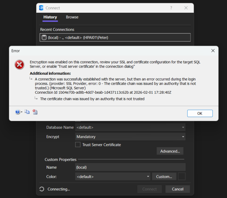 SSMS Certificate Chain Not Trusted Error (Trust Server Certificate Fix ...